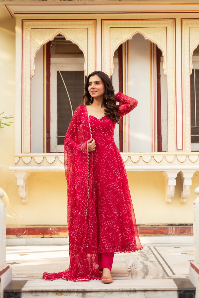 Elegant Georgette Bandhani Anarkali Suit with Dupatta for Special Occa ...
