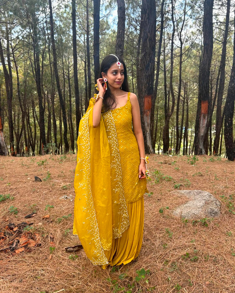 Haldi Outfit Yellow Sharara Suit Set with Dupatta For Haldi Ceremony ...