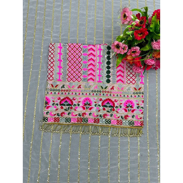 White georgette thread sequence work saree with heavy designer blouse ...